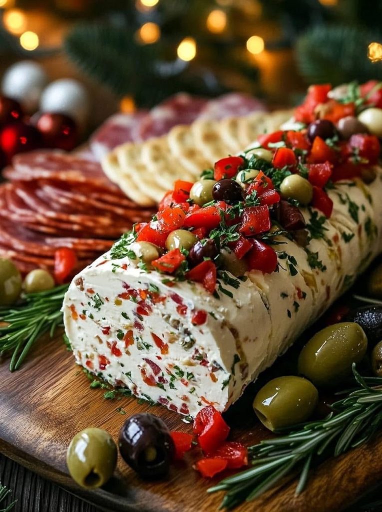 Festive Holiday Antipasto Cream Cheese Log – Delicious Recipes